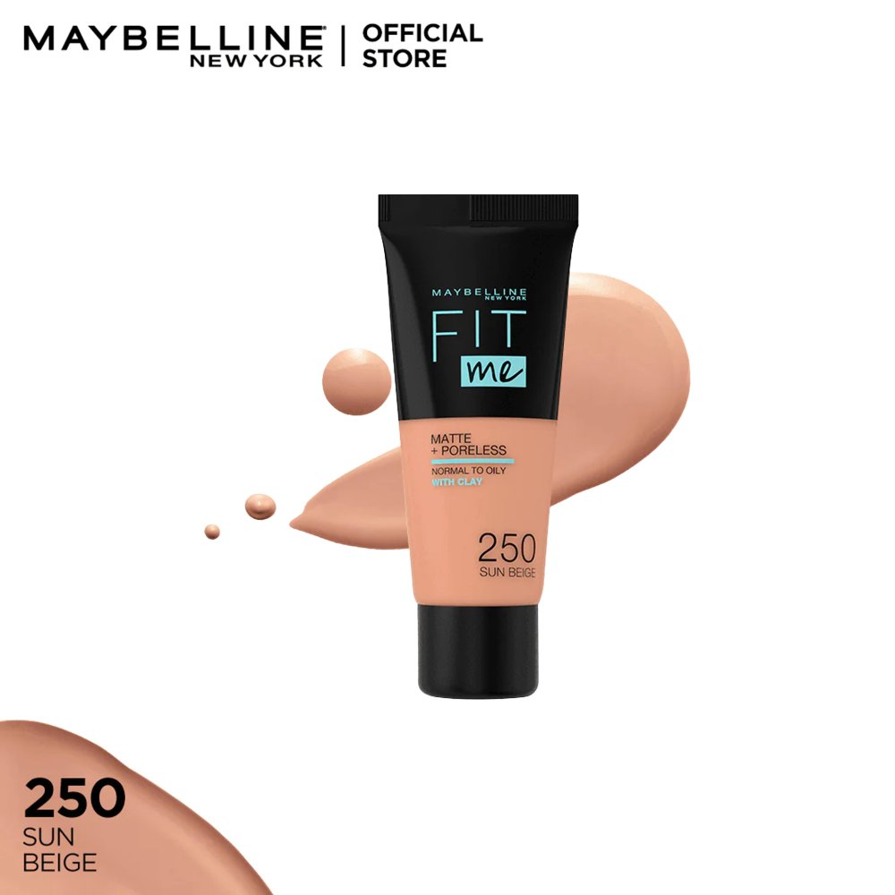 Maybelline Fit Me Matte + Poreless Foundation - 250 Sun Beige - Makeup ...